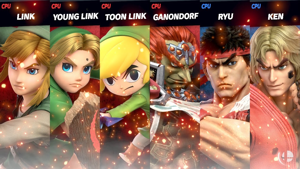 Link & Young Link & Toon Link & Ganondorf (Legends of Zelda) vs Ryu ...