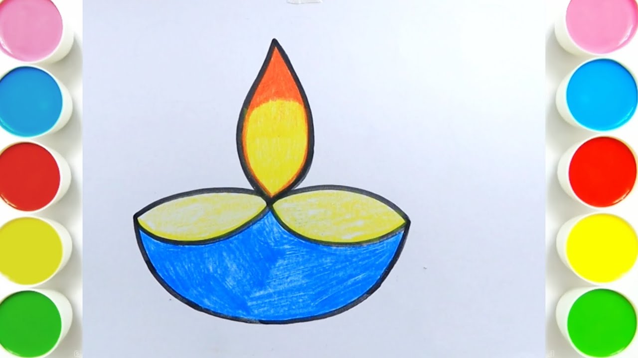 Diwali Diya drawing and colouring for kids | how to draw Deepak | Diya ...
