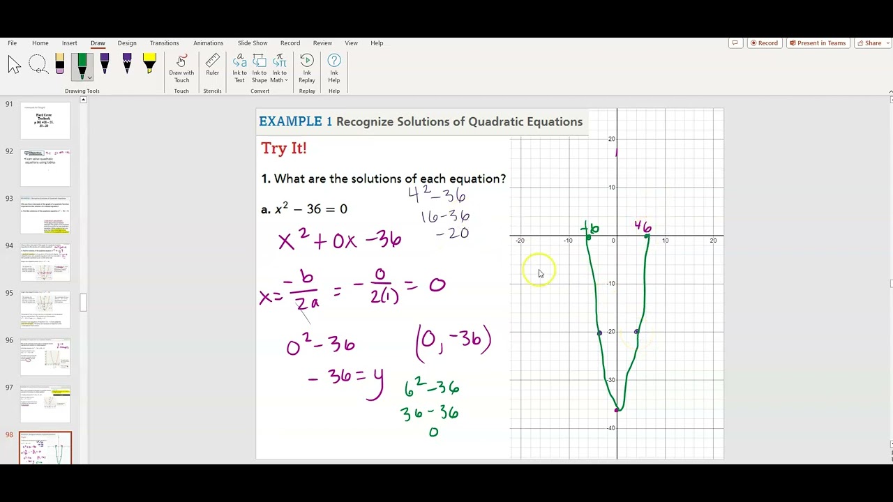 Alg 1- 9.1 Quadratic Equations and Tables - YouTube