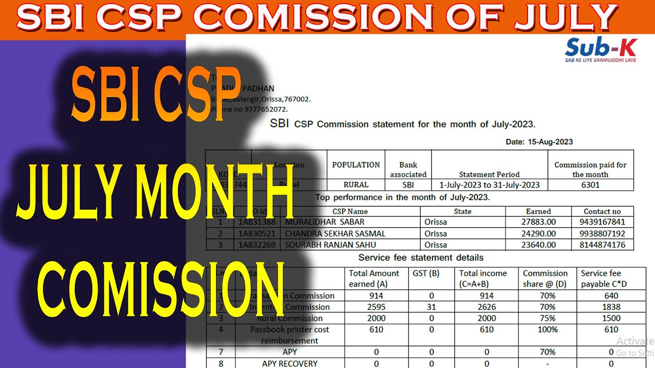 sbi csp July month commission II sbi csp new of date II sbi csp ...