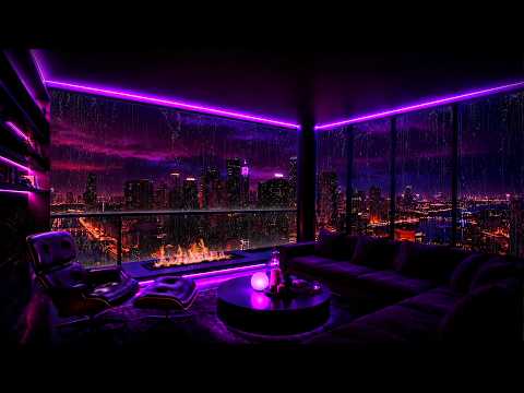 🌙Midnight in a Millionaire's Penthouse 🌧️ Rain ASMR & Crackling Fire | For Deep Sleep & Relaxation