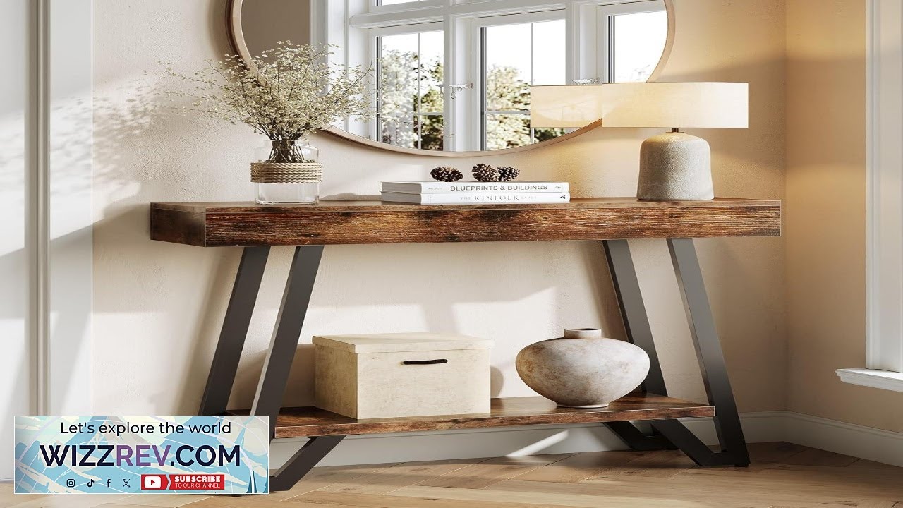 LITTLE TREE 41 Inch Console Table with Geometric Metal Frame Rustic ...