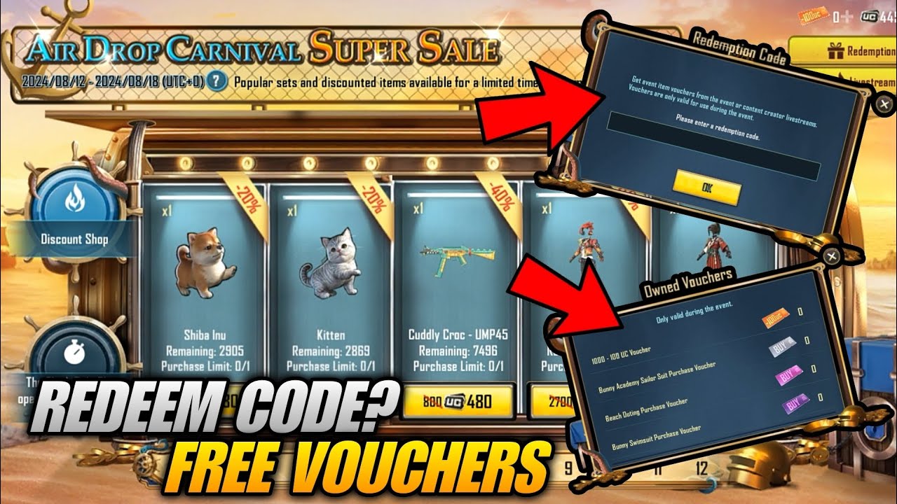 AIR DROP CARNIVAL SUPER SALE EVENT IN PUBG MOBILE | GET REDEEM CODES ...