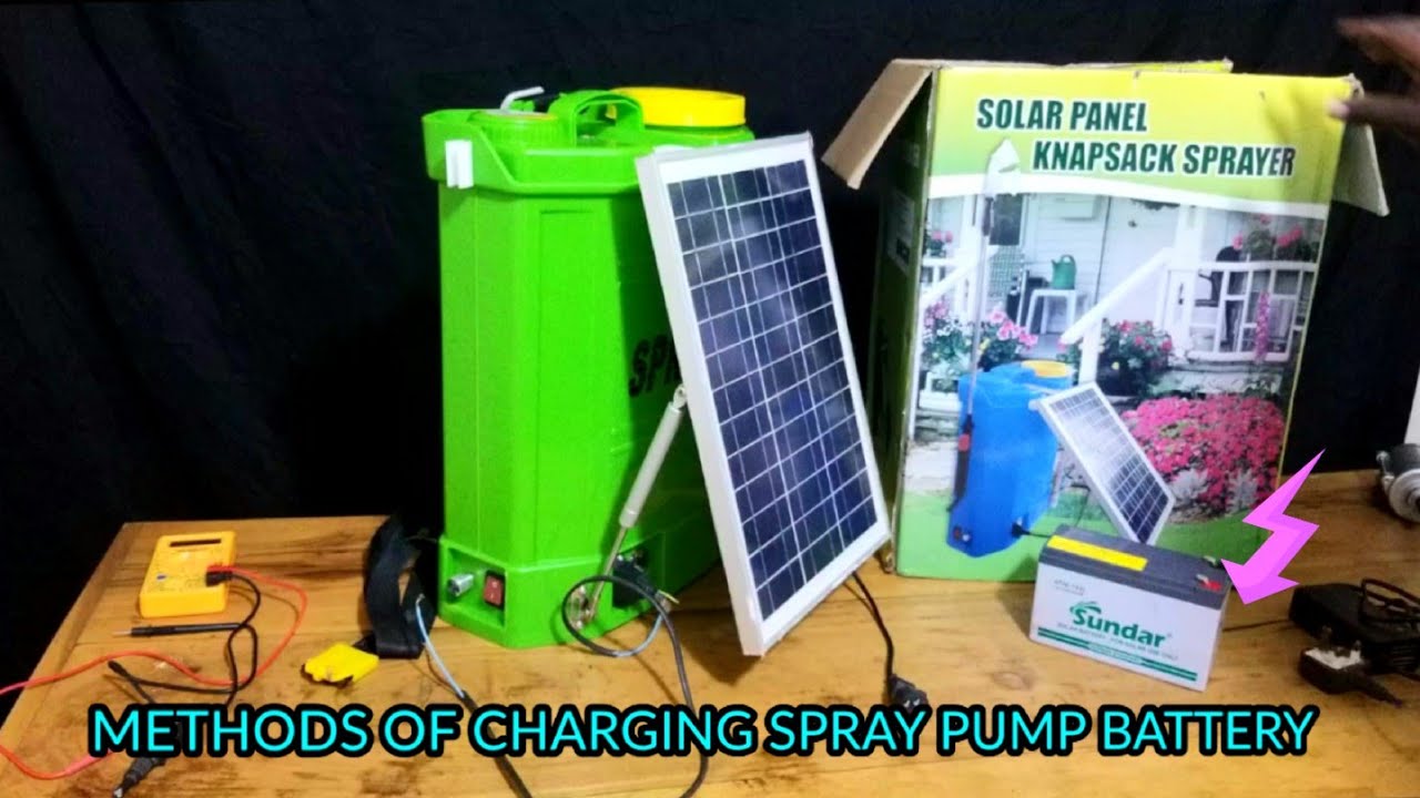 How to charge spray pump battery solar pump knapsack sprayer - YouTube