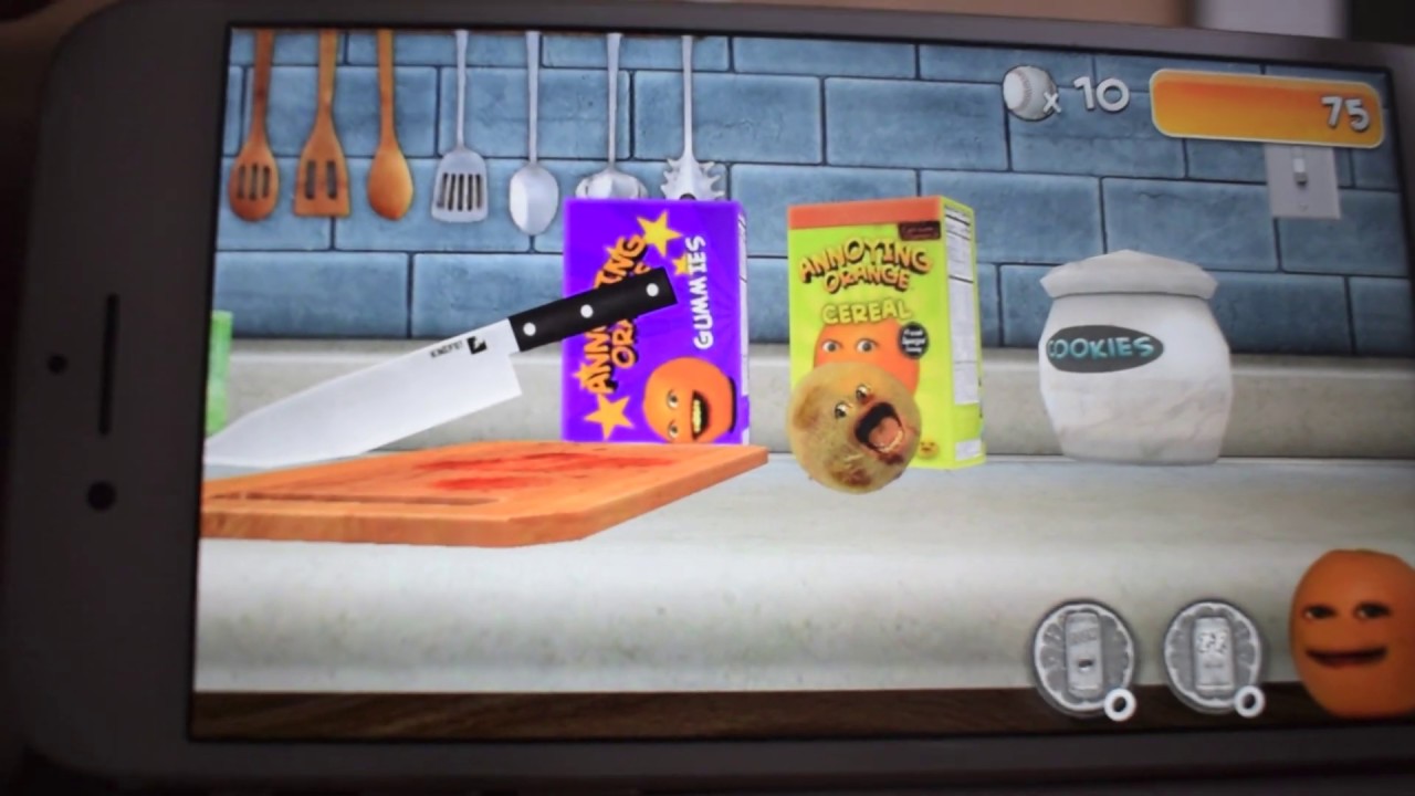 Tegan Playing Annoying Orange - Splatter Up game on iPhone - YouTube