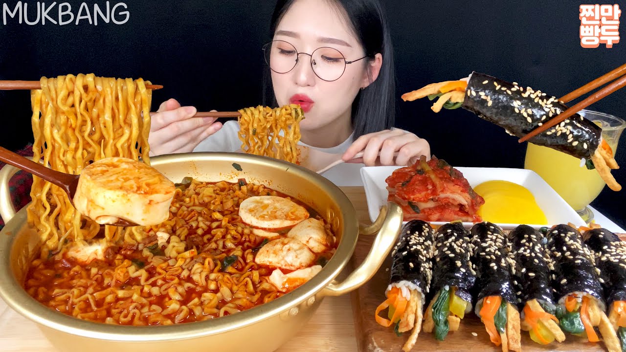 화끈하게 매운🔥순두부 불닭짬뽕라면 & 꼬마김밥 만들어서 먹방! SPICY BULDAK RAMEN MUKBANG ASMR ...