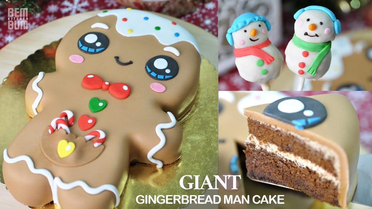 How to Make Giant Gingerbread Man Cake (Bonus Snowman Cake Pops)! - YouTube