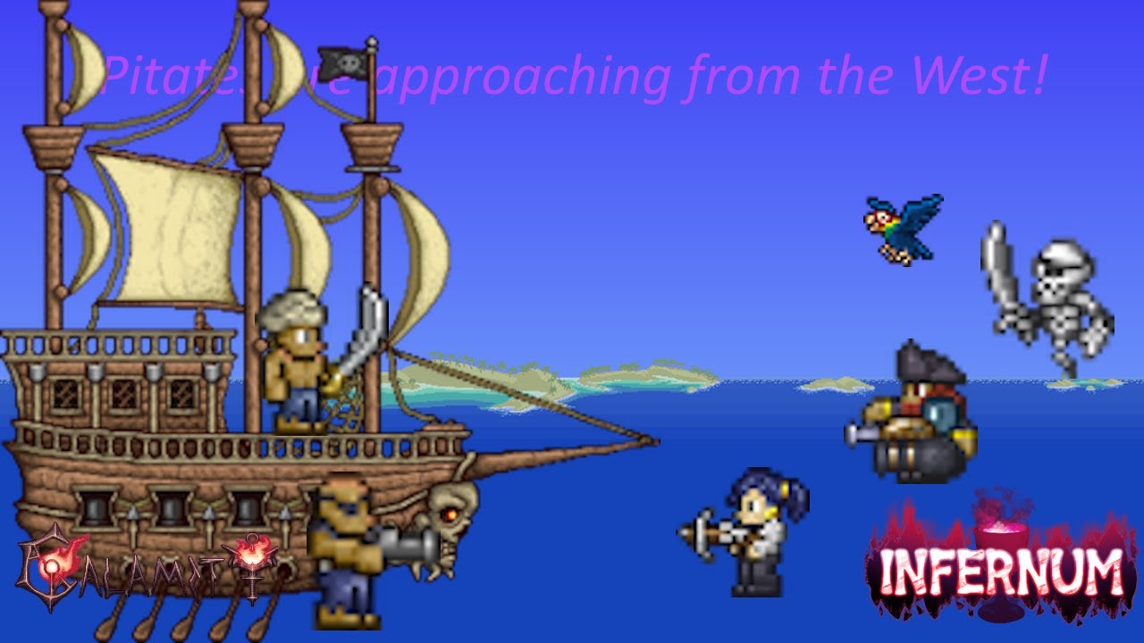 Terraria Calamity Infernum Pirate Invasion fight "Pirate Crew" - YouTube