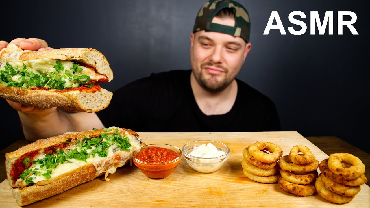ASMR SPICY LAMB MEATBALLS SUB & ONION RINGS MUKBANG | DAVE KAY ASMR ...