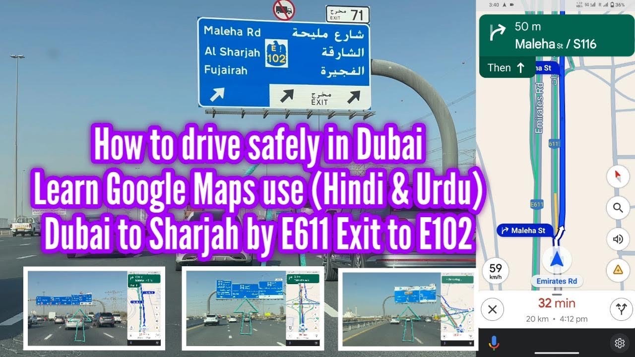 Driving from Dubai to Sharjah: E611 to E102 Route (Google Maps Guide ...