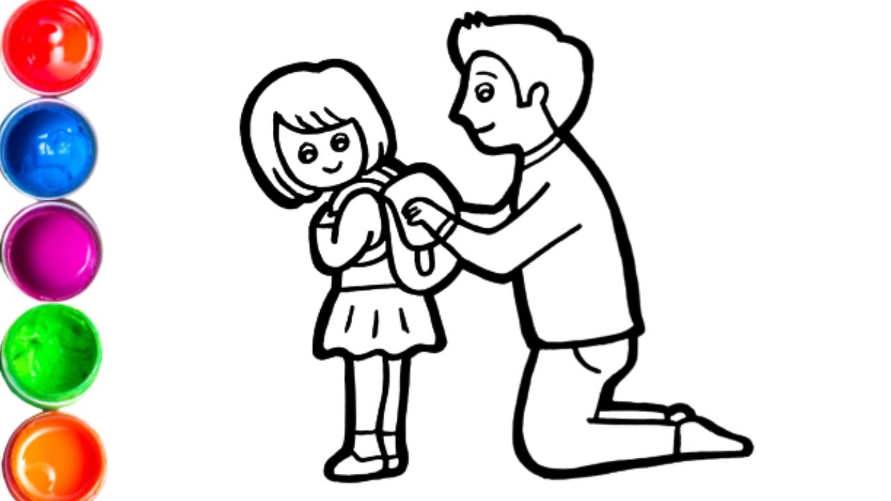 Drawing,Coloring,Painting Girl Ready to School for Kids & Toddlers ...