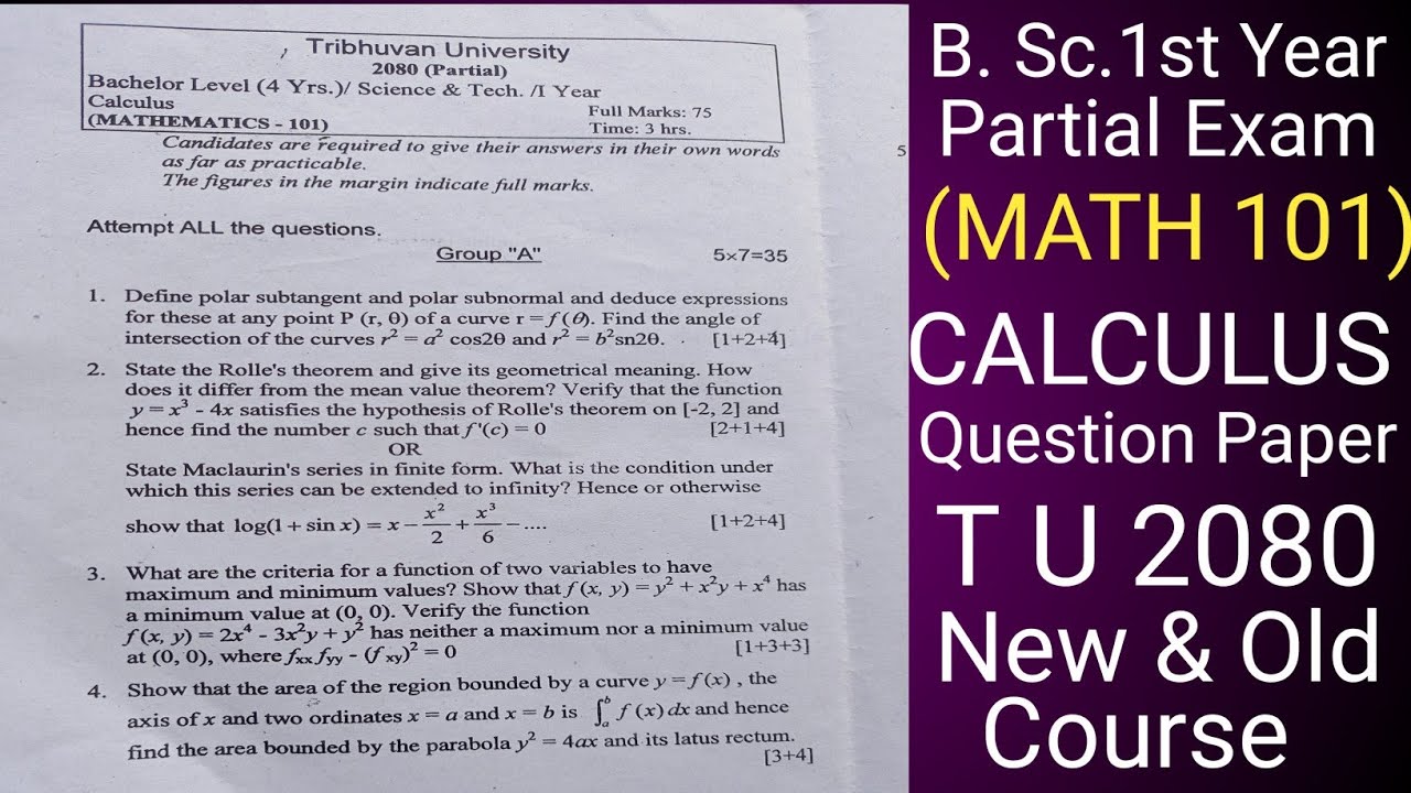 #bsc l 2080 #partial #calculus (MATHEMATICS 101) #tu #exam #question # ...