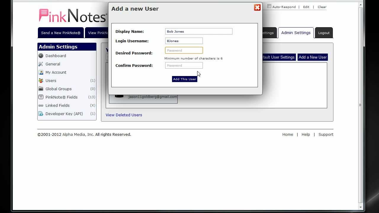 How to create a new User in PinkNotes - YouTube