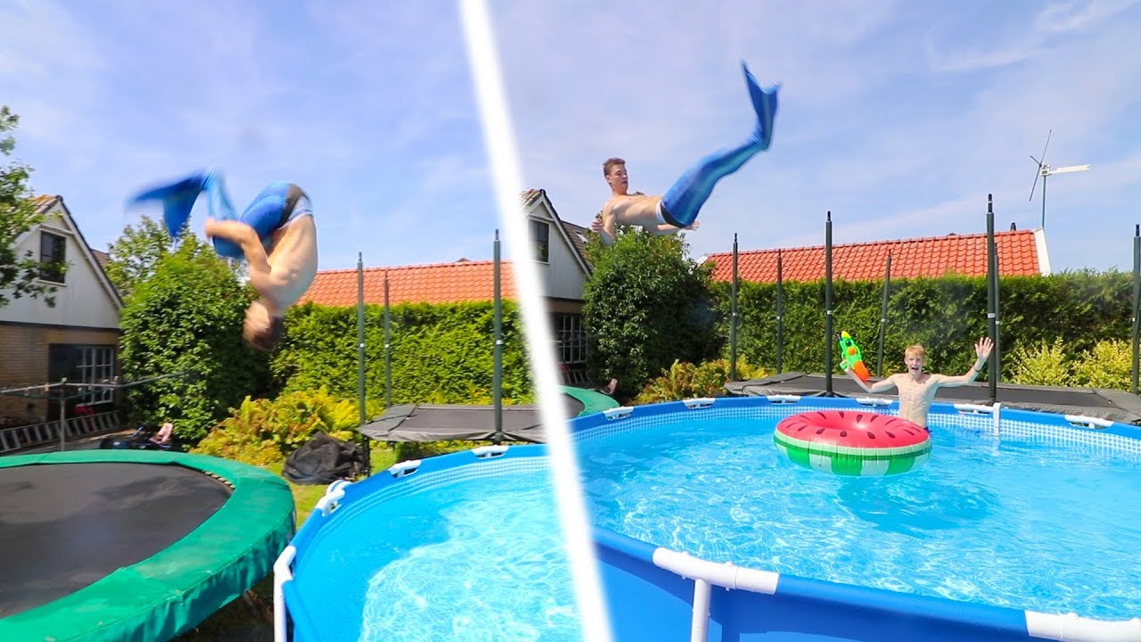 INSANE TRAMPOLINE FLIPS INTO POOL *MERMAID EDITION* - YouTube