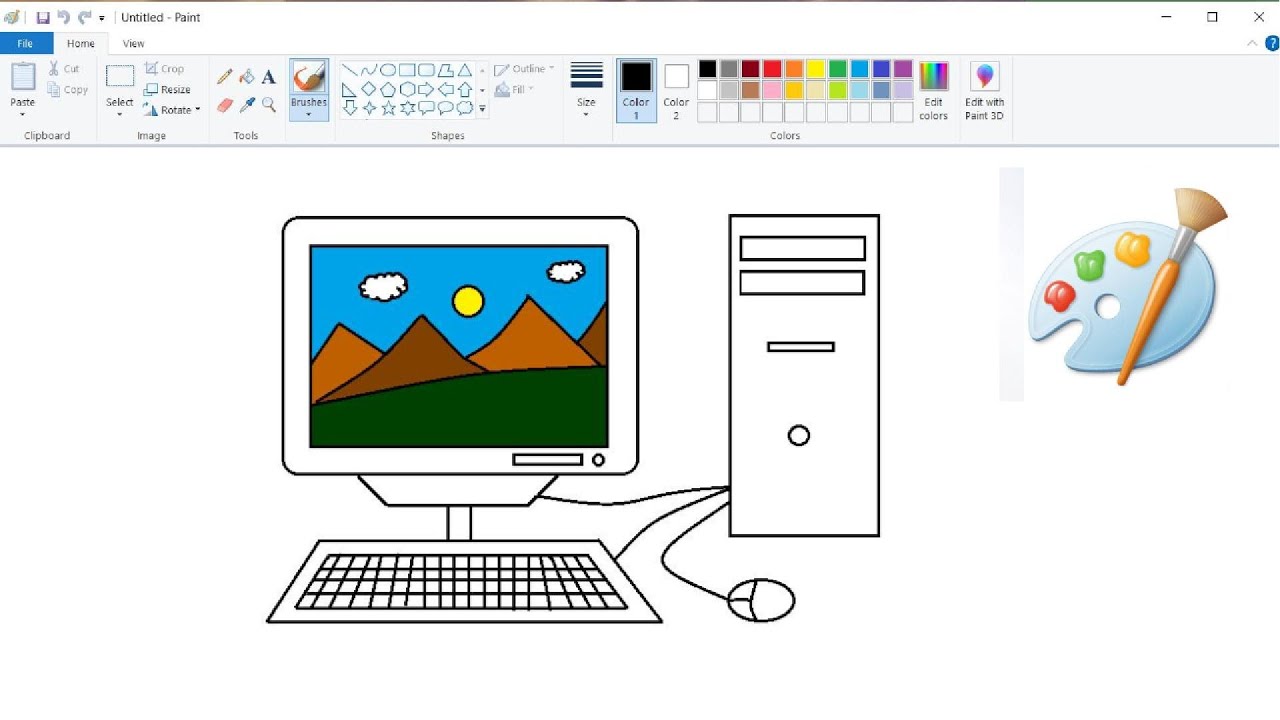 How to Draw a Computer Easy | Step by Step | MS Paint | Paint in ...