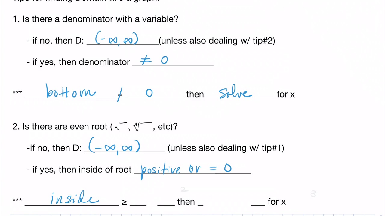 Find Domain without having a Graph (110.2.6b) - YouTube