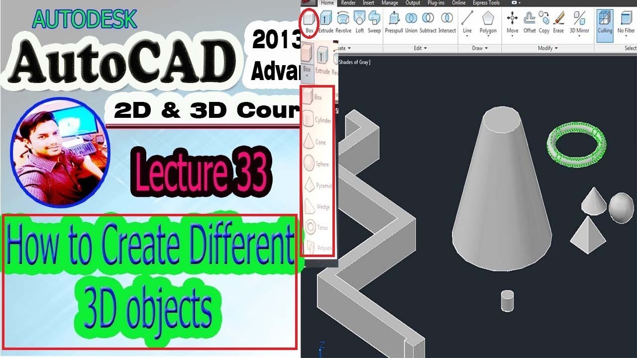 Lecture:33_How to draw Basic 3D objects in autocad2013 |get knowledge ...