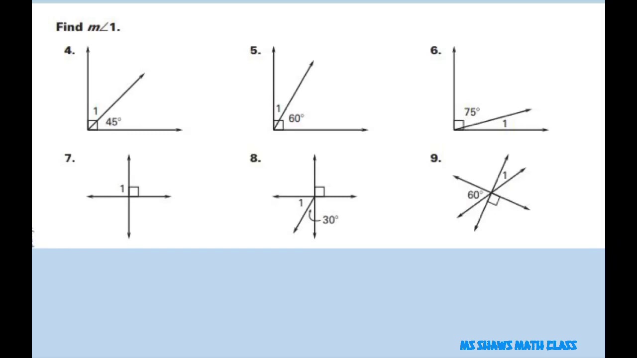 Find the measure of angle 1. Complementary Angles - YouTube