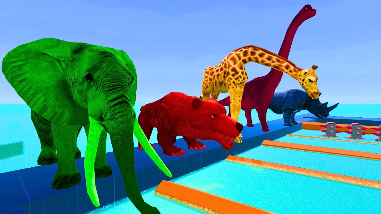 Wilds Animal Vs. Farm Animal Swimming Pool Race | Wild Animals Swimming ...