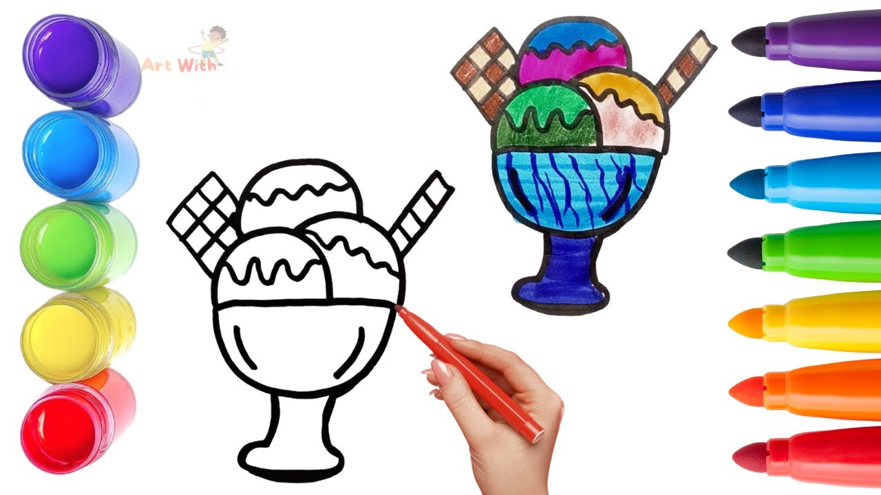 How To Draw cute Ice-Creme Drawing, Painting & Coloring For Kids and ...