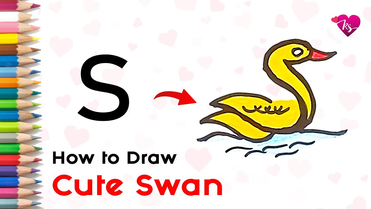 Easy Drawing! Turn S Letter to Cute Swan drawing and coloring step by ...