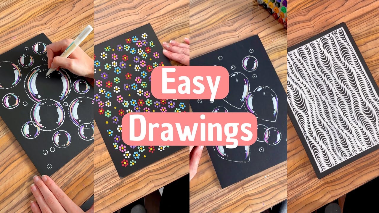9 Easy Drawing Ideas On Black Paper - YouTube