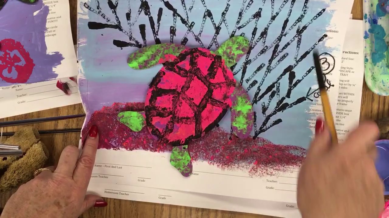 Quick and Easy Art: Sea Turtle Gadget Painting - YouTube