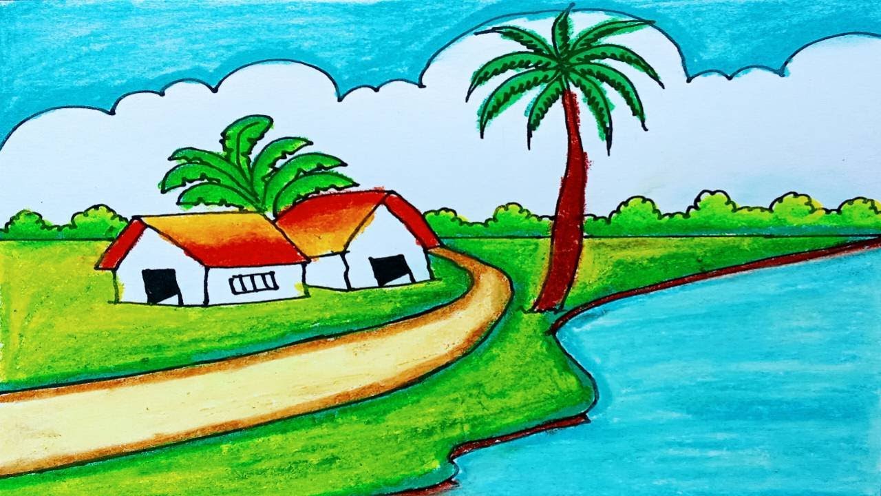 Nature scenery drawing for beginners | Easy scenery drawing for ...