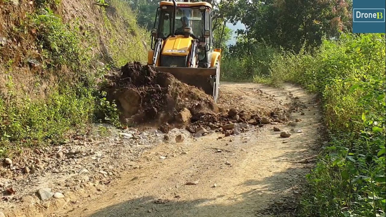 Hilly Tough Road Top-Backhoe Loader-Cutting and Removing Road Ruts ...