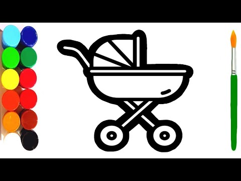 Pram Drawing, Painting and Coloring for kids and toddlers | Draw pram # ...