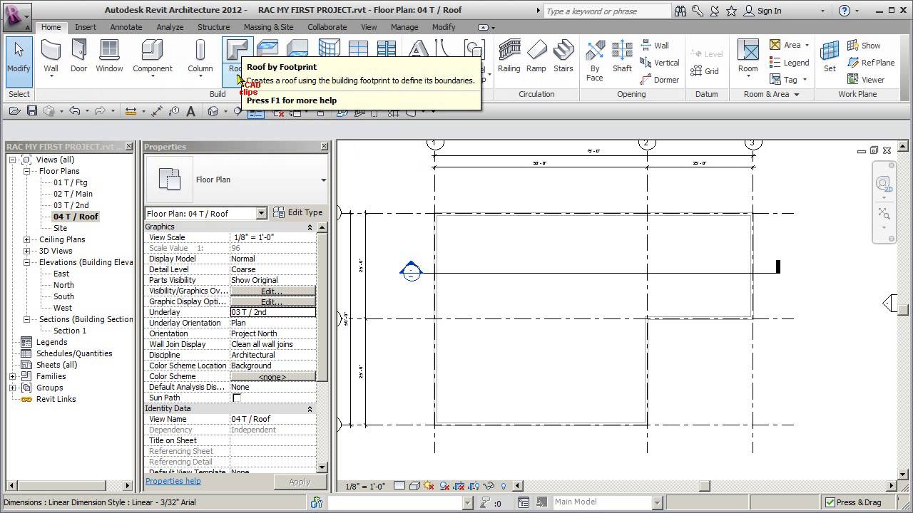 REVIT ARCH 2012 FIRST PROJECT 23 GABLE ROOF BY FOOTPRINT - YouTube
