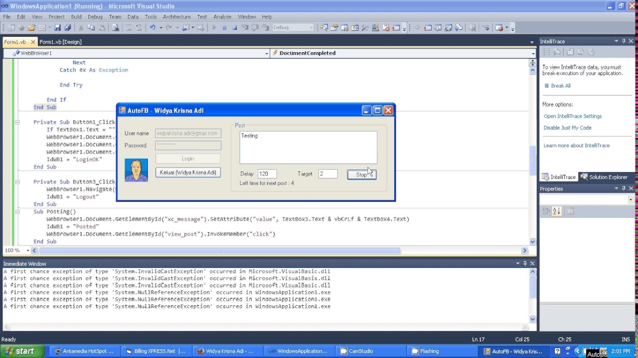 Facebook auto post berbasis web browser VB.net 2010 - YouTube