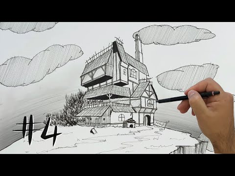 Mekan Nasıl Çizilir? (HowToDrawPerspective) - İki Noktalı Perspektif Kullanarak Tepedeki Ev #4