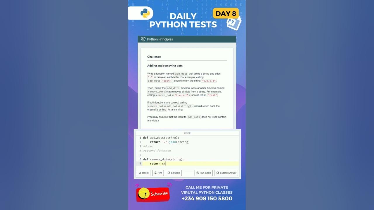 Daily Python Tests Day 8 Coding Codingchallenge Codingtest Youtube