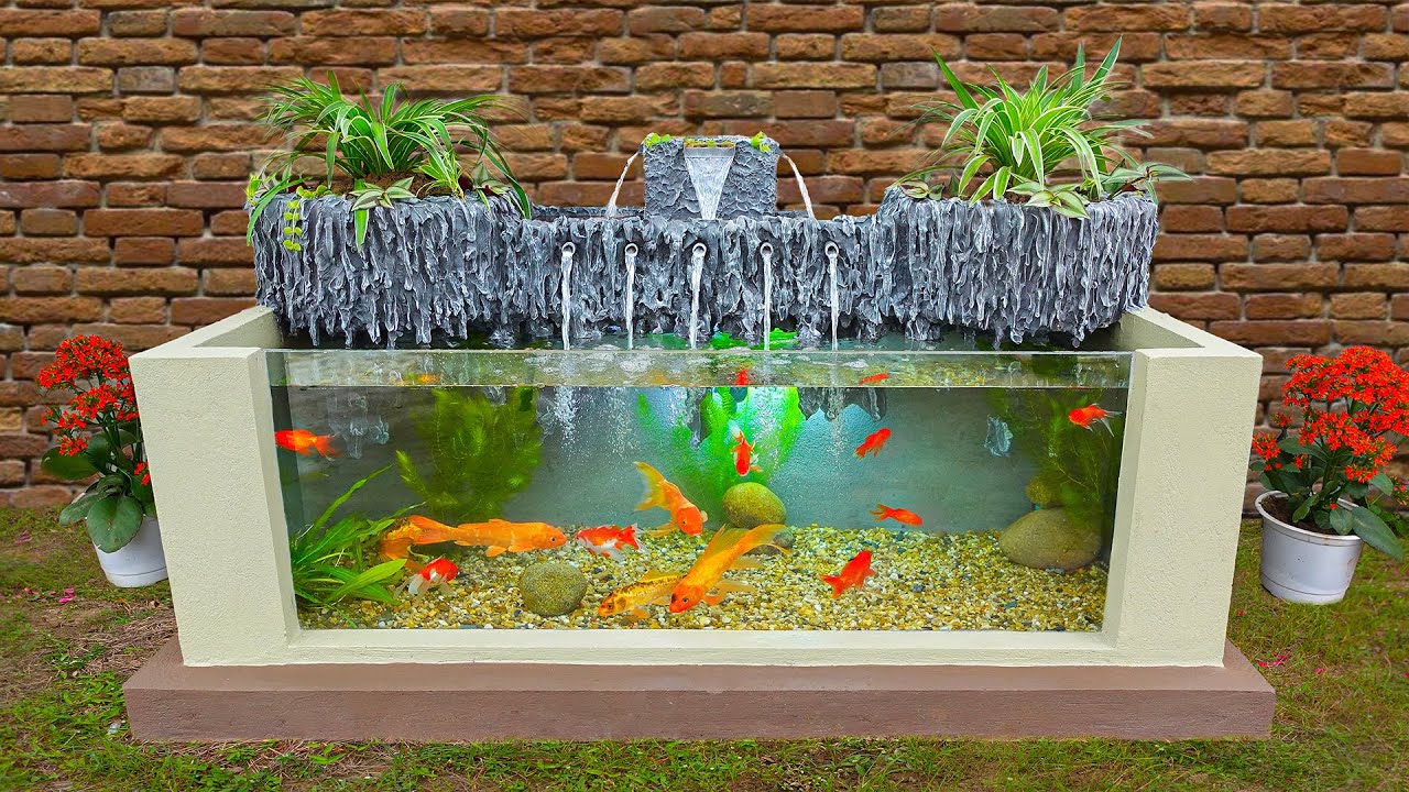 WOW! DIY wonderful waterfall aquarium with miniature stalactite at home ...