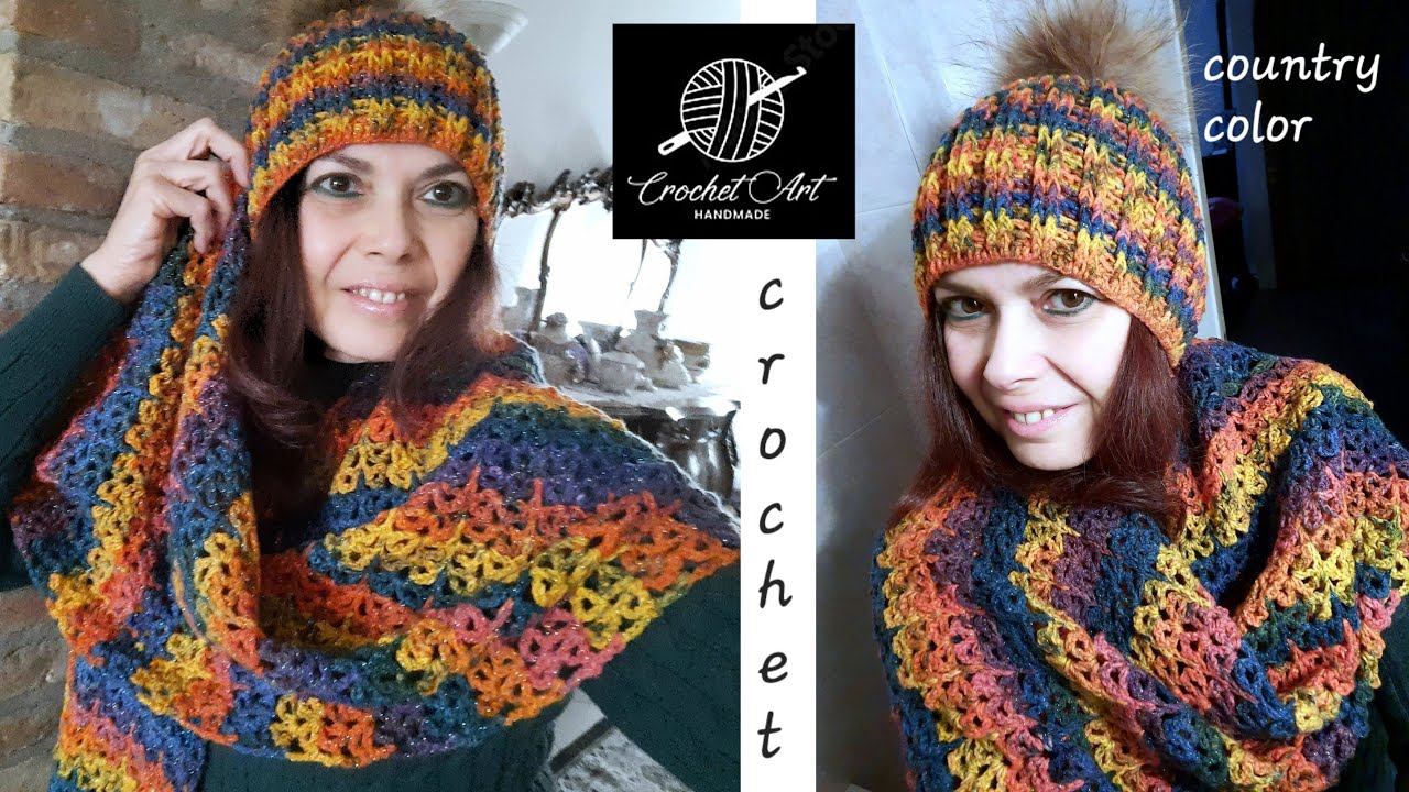 LA CUFFIA E SCIARPA CROCHET PIÙ FACILE CHE C'È . COUNTRY COLOR TUTORIAL UNCINETTO FACILE - YouTube