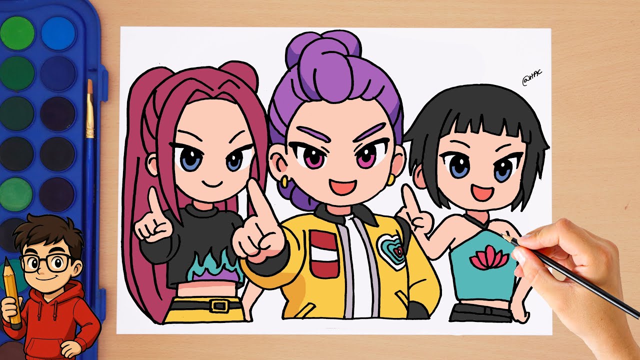 How to Draw Rumi, Mira and Zoey | Step by step Drawing | KPop Demon ...