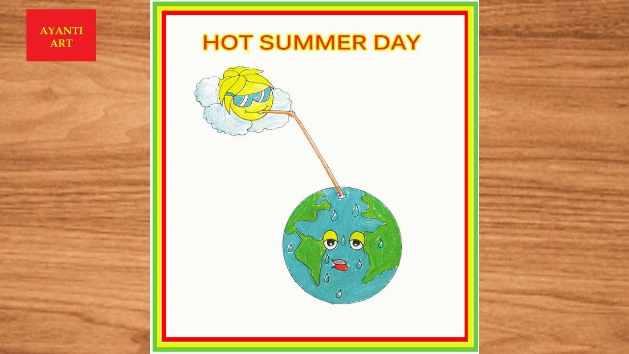Hot Summer season scenery Drawing || Sun And Earth Scenery Drawing ...