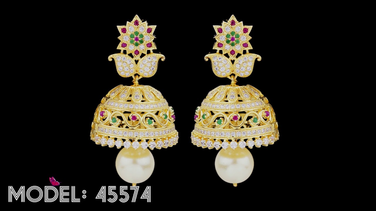 Festive wear Multi-color American Diamond Jhumkas | Violet & Purple ...