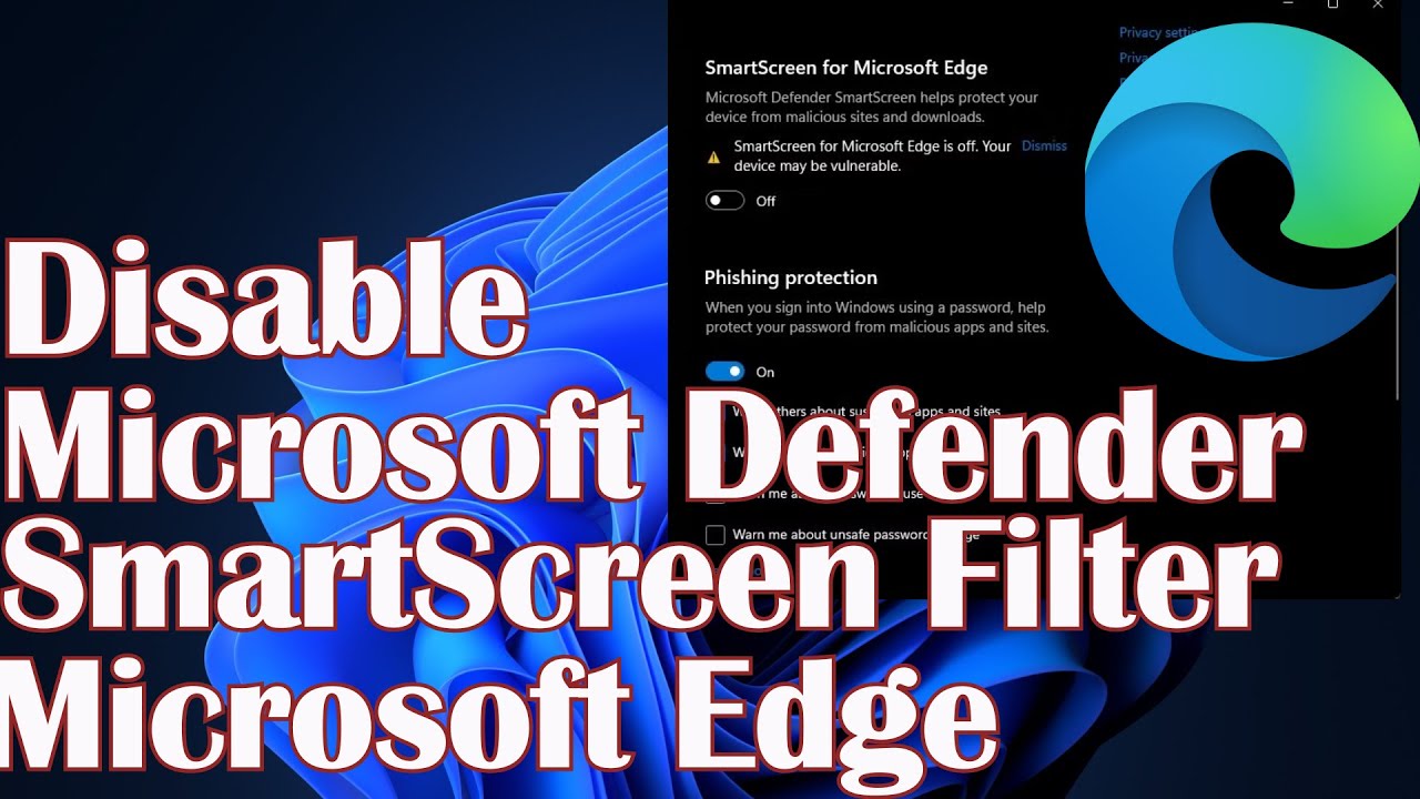 Disable Microsoft Defender Smartscreen Filter In Edge - YouTube