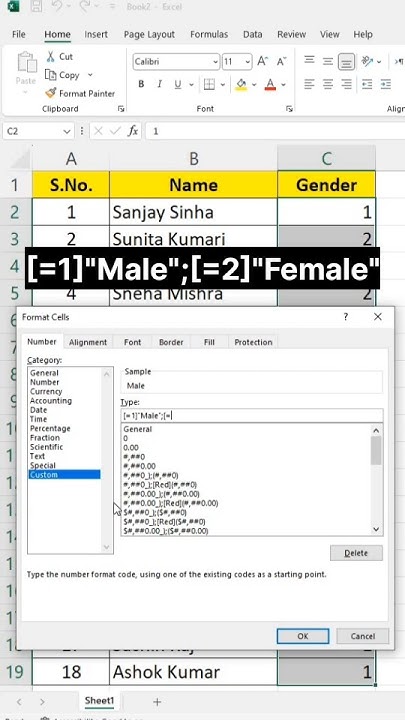 Excel Data Awesome Custom Formatting😲 Male And Female Shorts Youtube