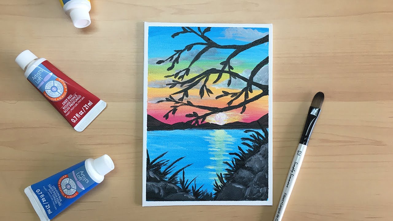 Cloudy Sunset Tree with Branches | Acrylic Painting Tutorial for ...