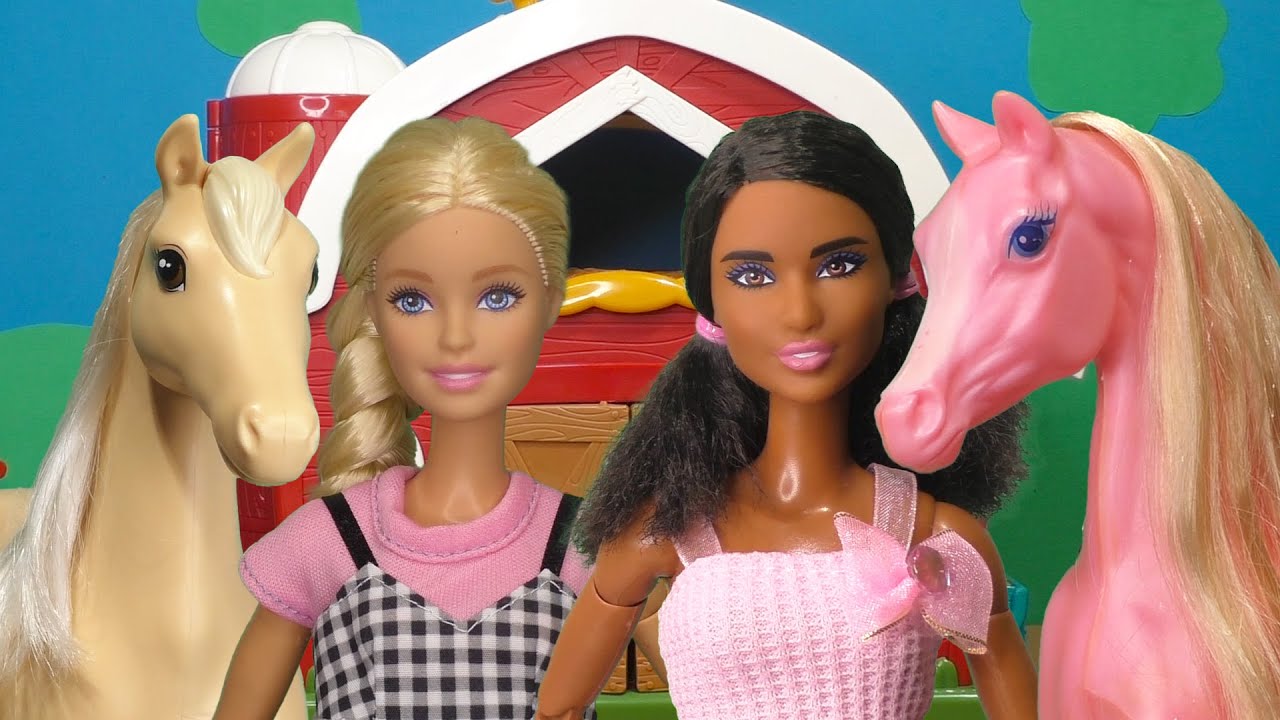 Barbie Visits The Stables - Tending To The Horses With Barbie - YouTube