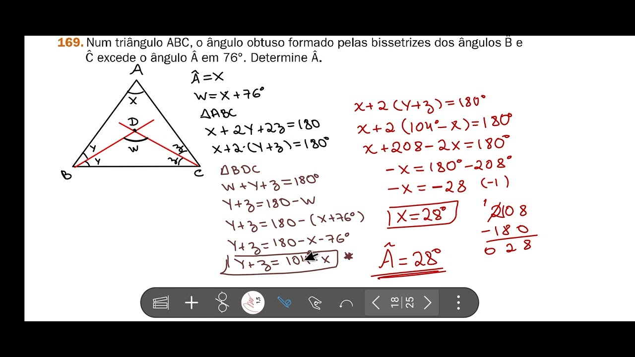 169-Num triângulo ABC,o ângulo obtuso formado pelas bissetrizes dos ...