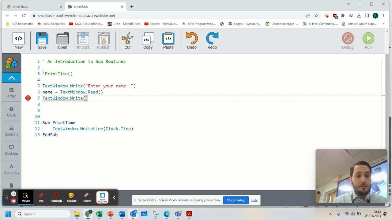 Lesson 10 - Creating a subroutine in Small Basic - YouTube