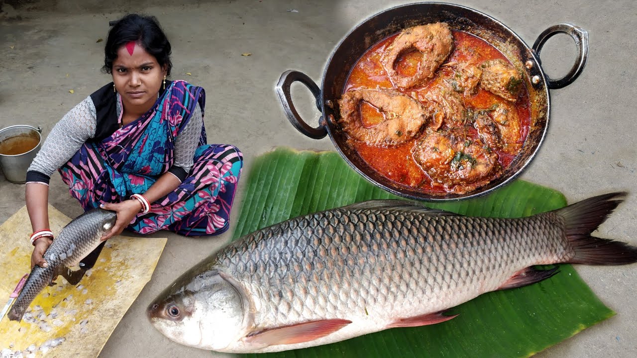 FISH Curry Recipe Village style |Big rohi fish cooking and eating ...
