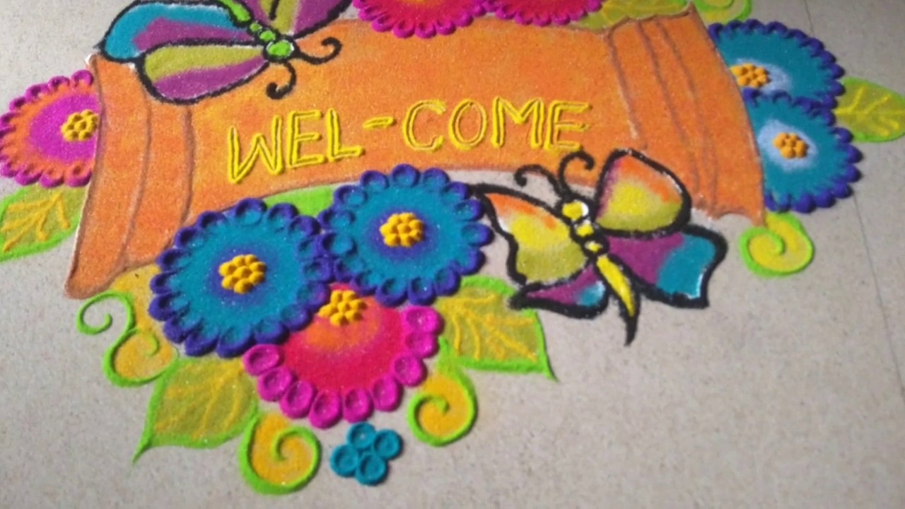 Welcome rangoli design/beautiful and attractive Rangoli design - YouTube