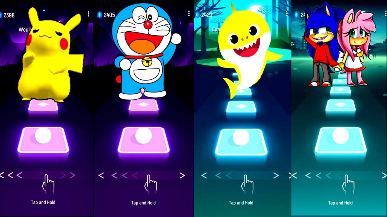 PIKACHU - DORAEMON - BABY SHARK - SONAMY | Tiles Hop EDM Rush! - YouTube
