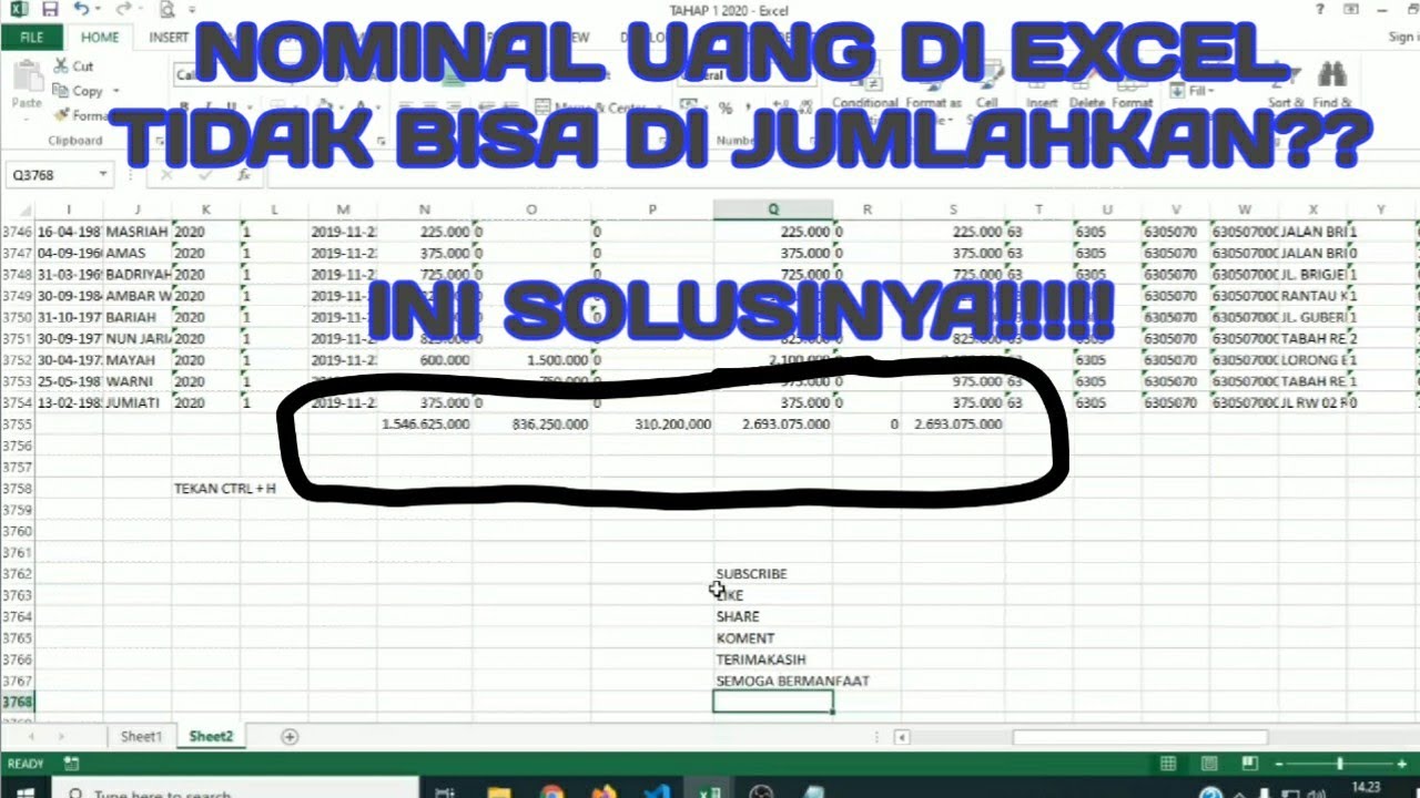 Nominal di excel tidak bisa dijumlahkan? Coba cara ini! - YouTube