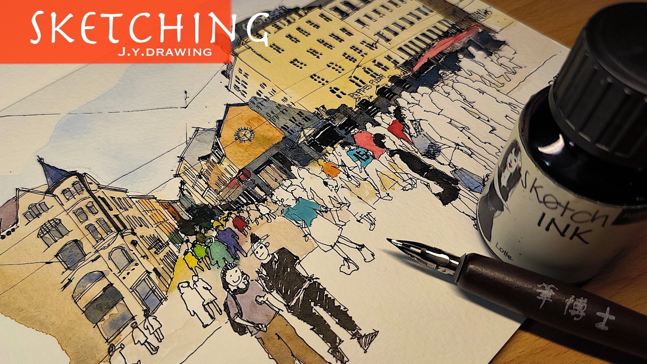 Easy Drawing Charming Street Scenes with Dip Pen & Watercolor - YouTube